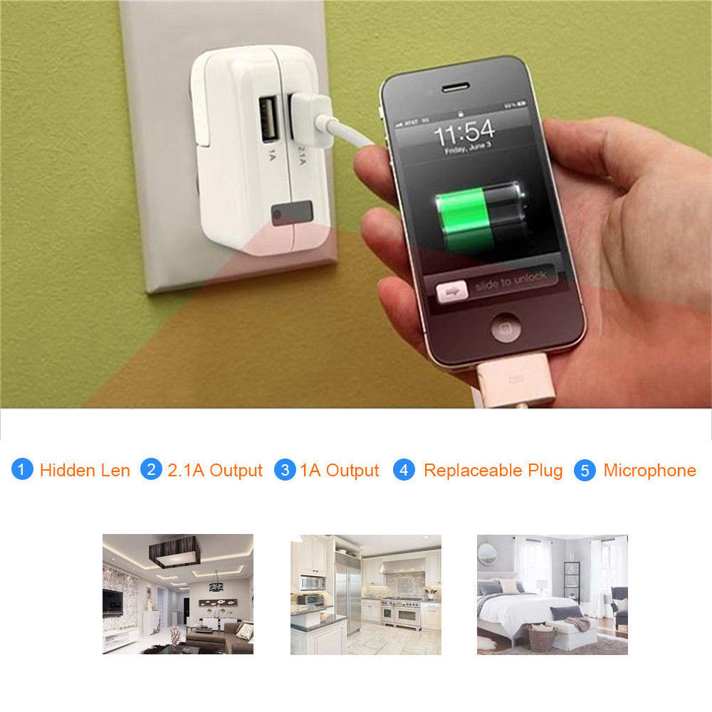 2 Port Usb Charger Plug Hd 1080p Mini Wall Charger Camera Mini Motion ...