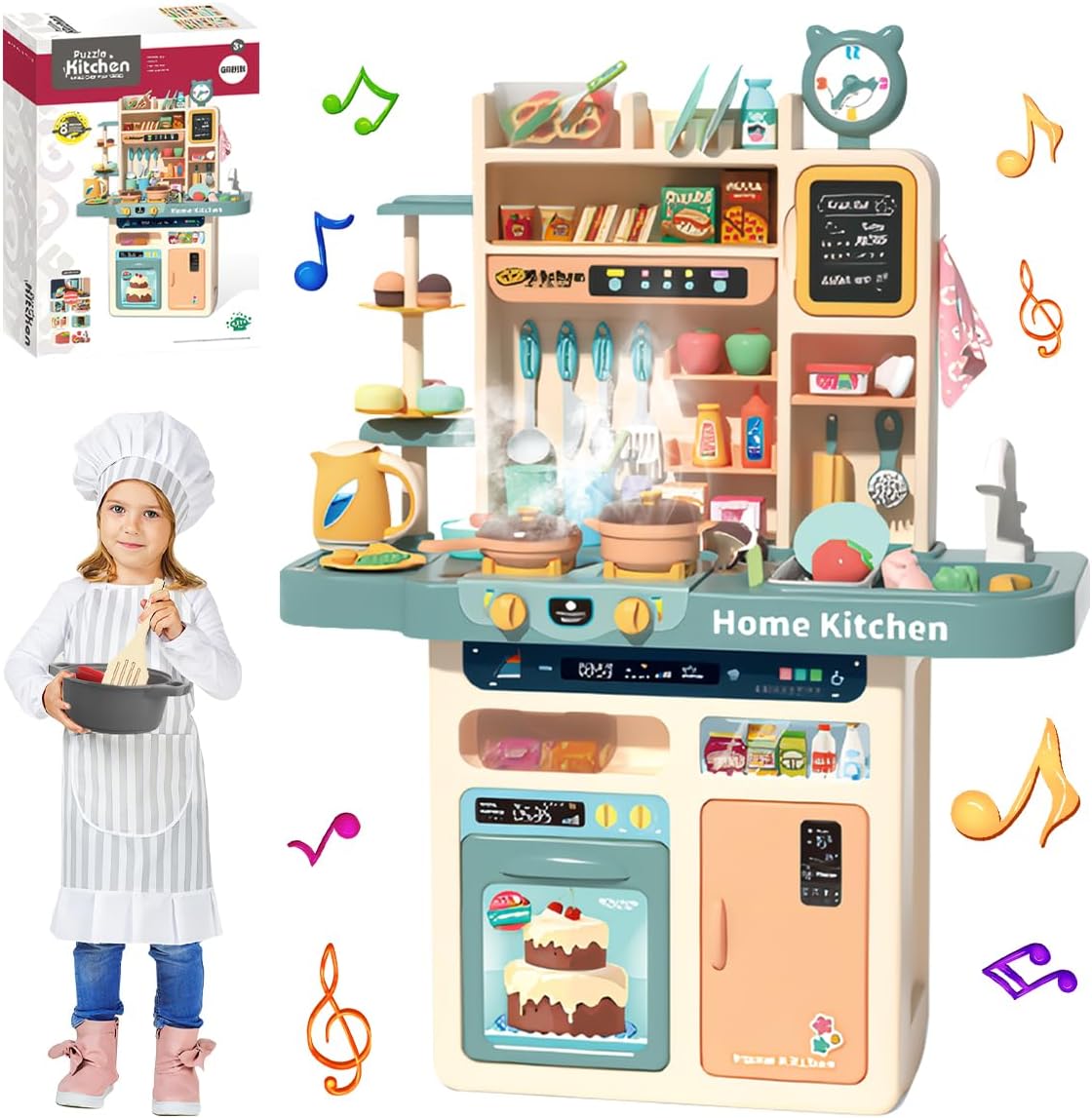 Kids Kitchen Playset 87PCS Mini Kitchen Toy Set, Toddler Cooking ...
