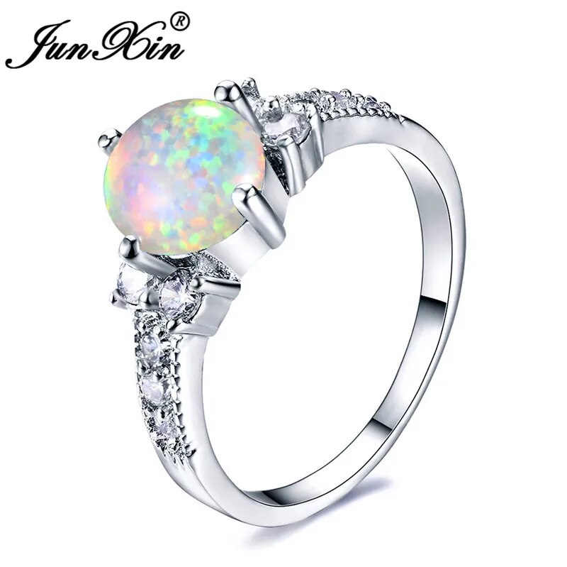 【TianYu Mall】JUNXIN Multicolor Stone Birthstone Rings Women White Gold ...