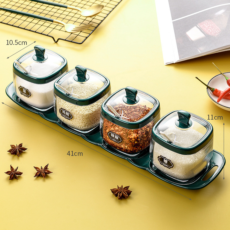 Spice Bottle Plastic Seasoning Jar Set with Spoon Salt Shaker Sugar ...
