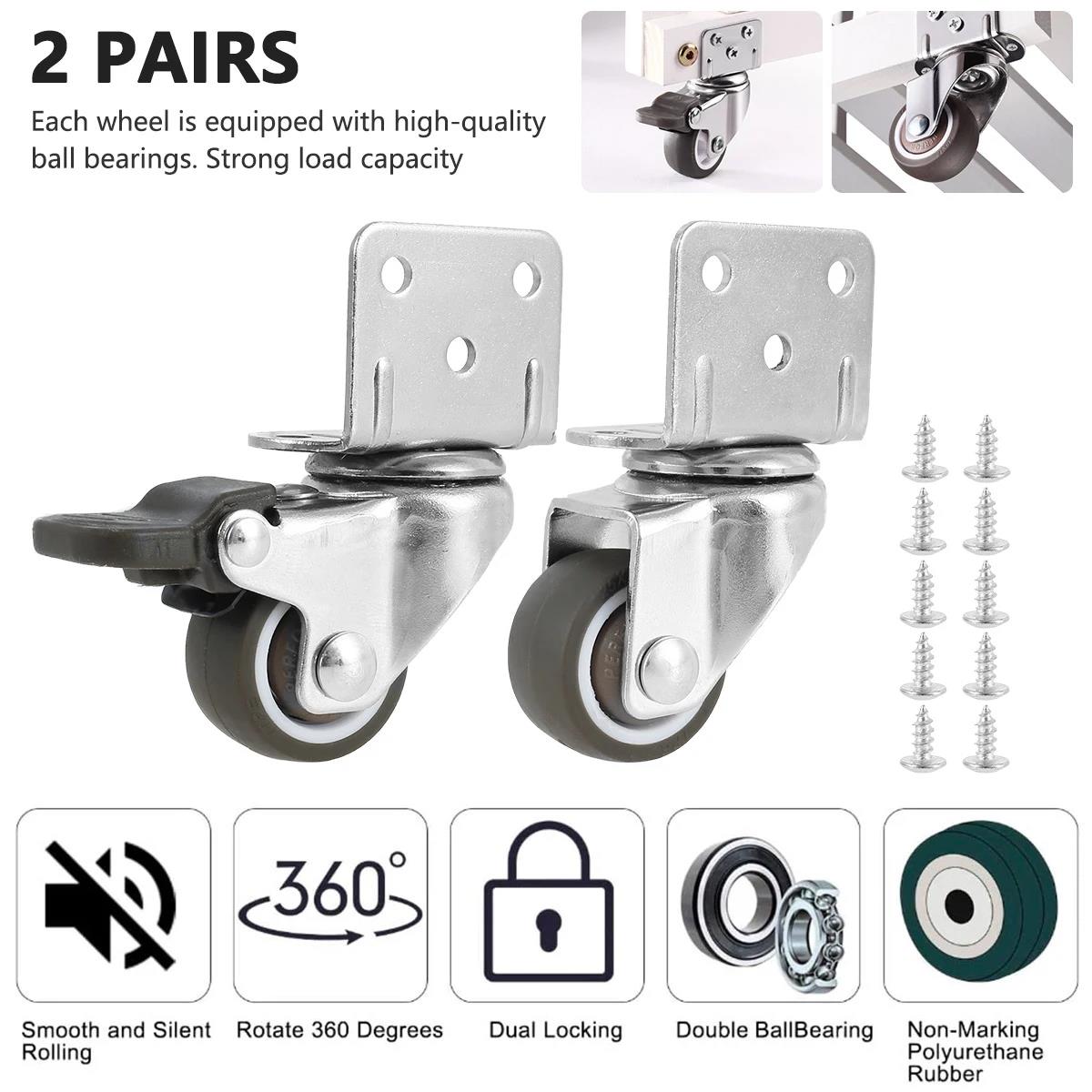4Pcs 1/1.25/2 In Furniture Castors Universal Swivel Casters with Safety ...