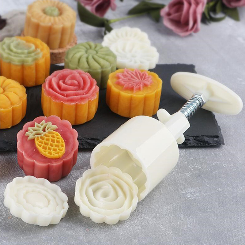 1 Set Flower Patterns Moon Cake Mould 3D DIY Mooncake Mold Baking Decor ...