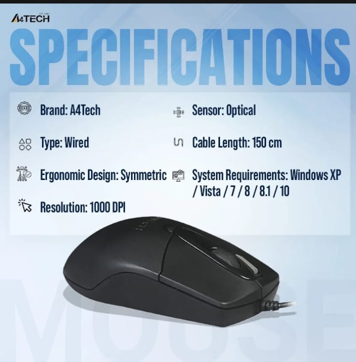 A-4 tech OP-730D 2x Click Optical Wired Mouse - 1000 DPI - Optical ...