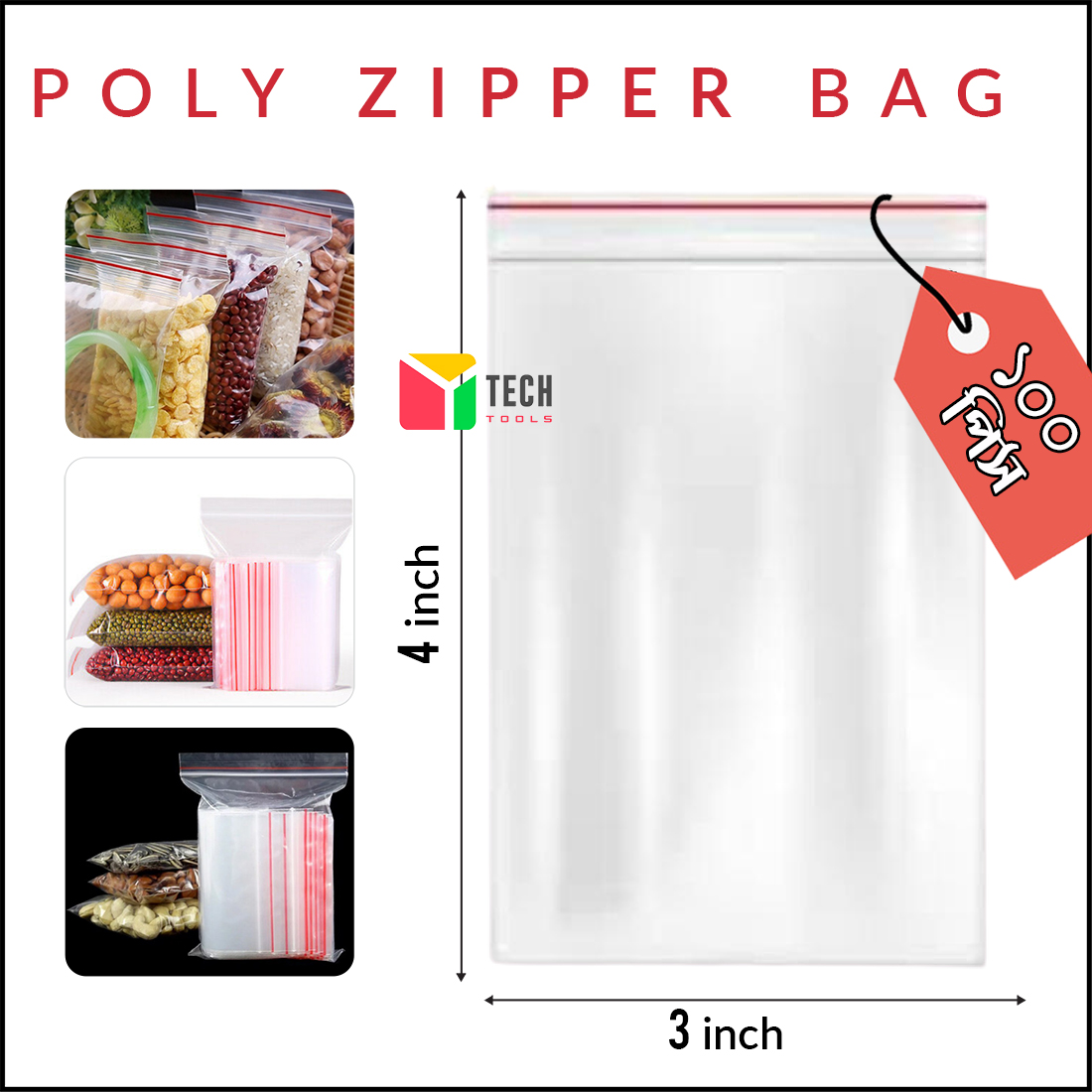 3 x 4 Inch zip Lock Tip Button Plastic Packet (100 pcs pack) | Daraz.com.bd