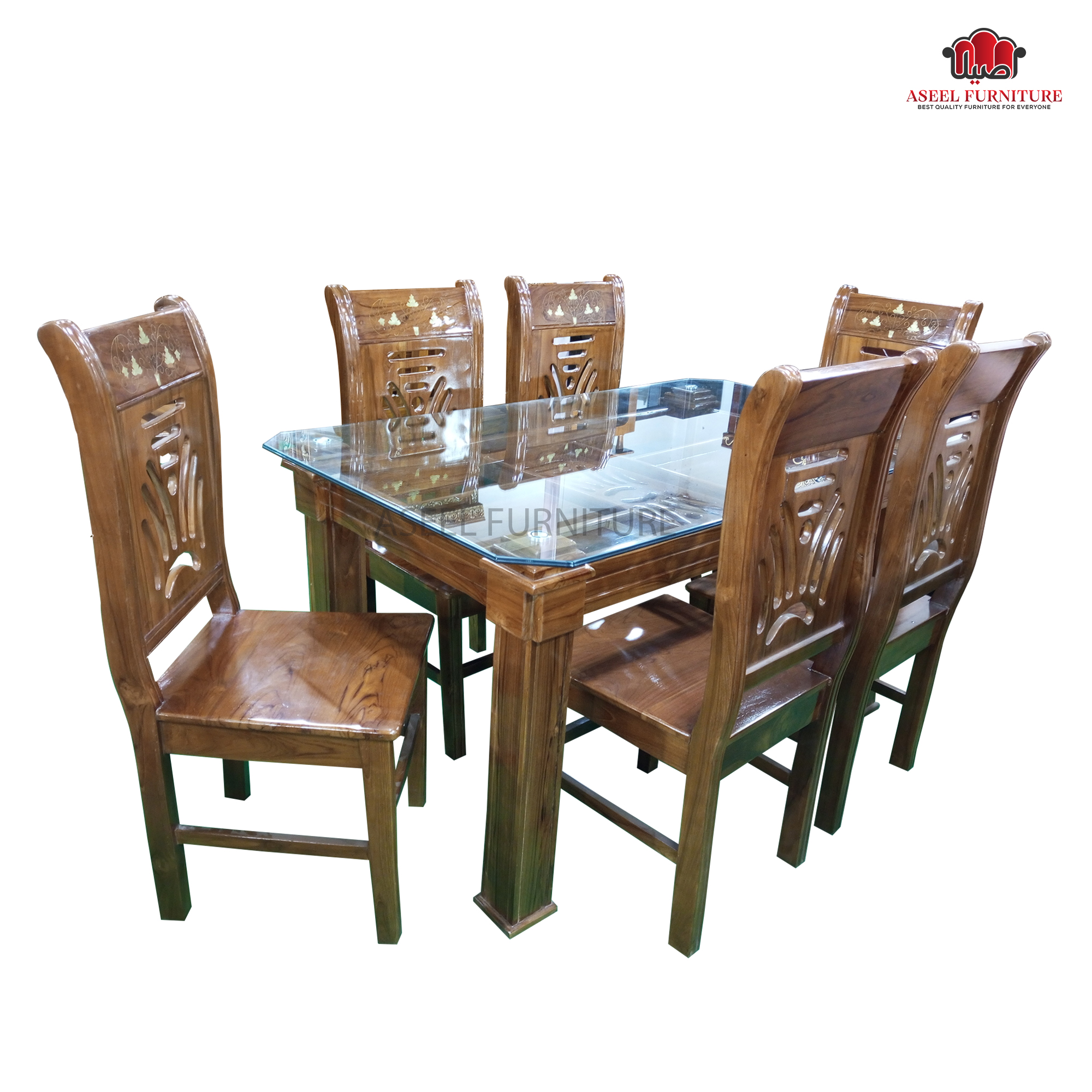 Solid Segun wood pitol Design MDF 6 Chair Dining Set With 10 mm ...