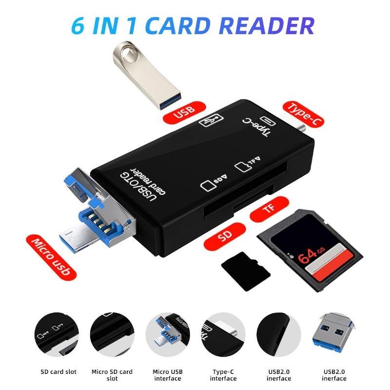 6 In 1 Card Reader Smart Memory Card USB 2.0 SD Card Flash Drive Card ...