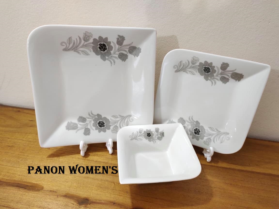 3 Pcs Square Dinner Set , 1Pcs Rice Plate, 1Pcs Vegetable Plate, 1Pcs ...