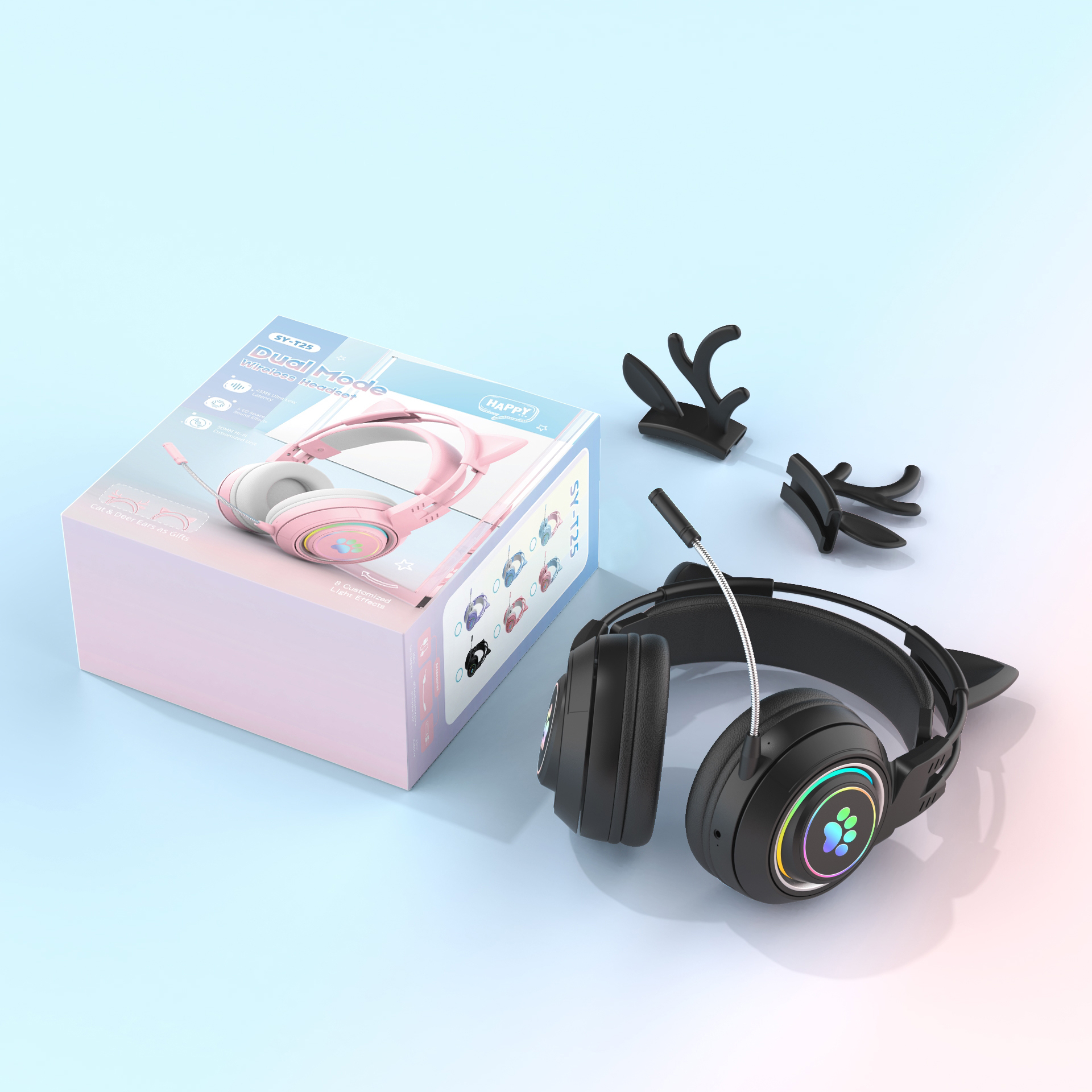 Cute Antlers/Cat Ear Wireless Bluetooth Headphone Gamer Earphone Gaming ...