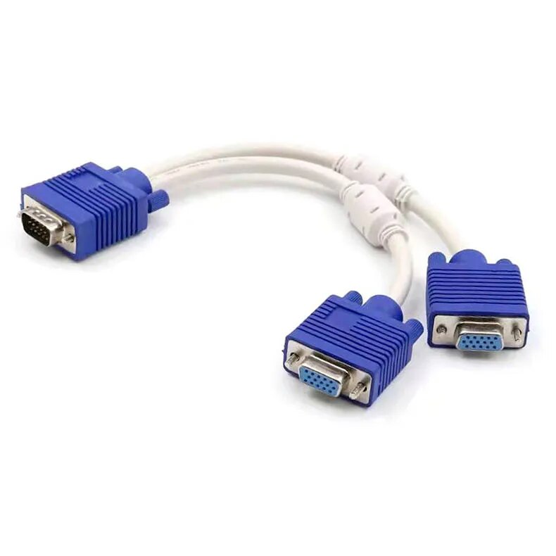 1 male to 2 female VGA split screen cable 1 Computer Dual 2 Monitor Adapter Y Splitter Two Ports ...