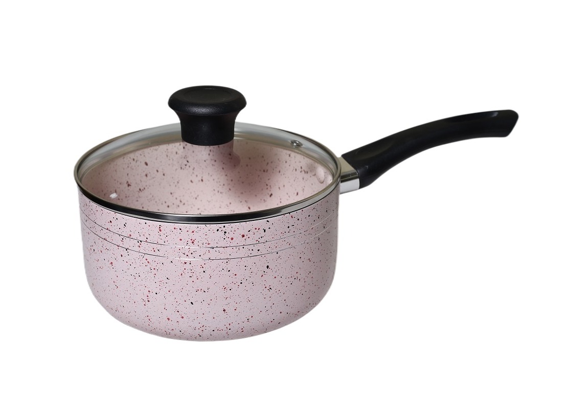 H&S Marble Coating Milk Pan with glass Lid 18 cm Induction Bottom ...