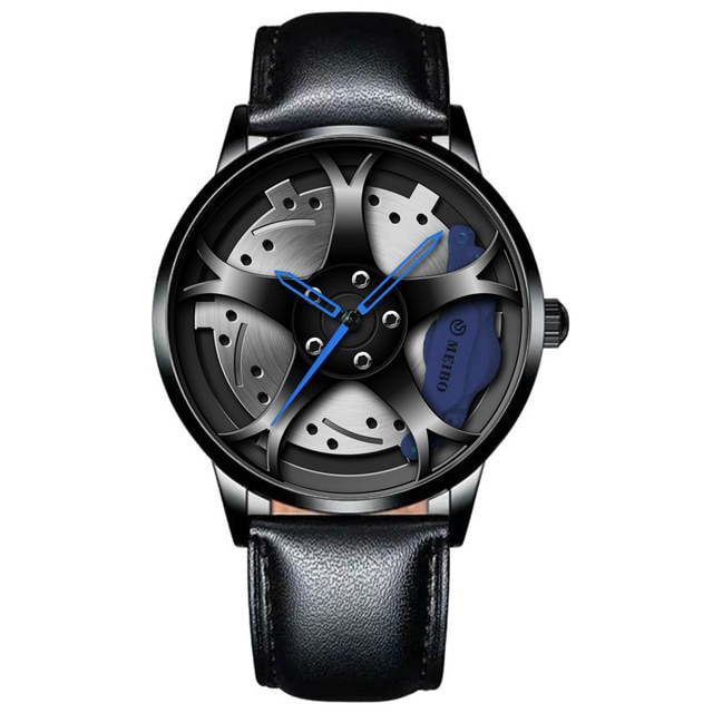 Men Quartz Watch for Waterproof Vacuum Plating Strap with Car Wheel Rim Hub Design Sport ...