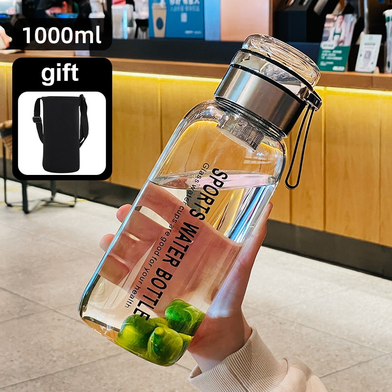 2000ML Glass Water Bottle with Strap Sport Water Bottle Outdoor Travel ...