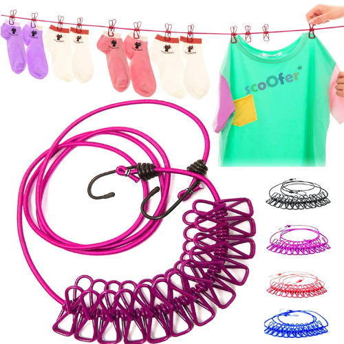 Portable Clothing Clothesline with 12 Clips Retractable Laundry Dryer ...
