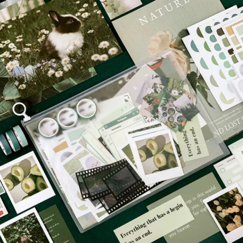 Panda Online 64PCS Basic Material Set Stickers Tape Memo Paper Card ...