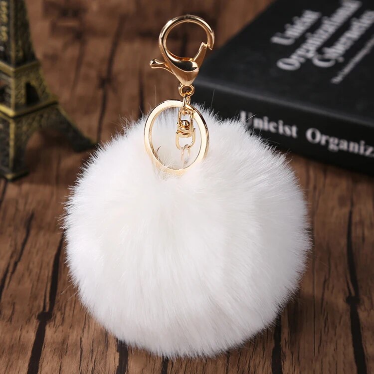 Trinket Fluffy Artificial Rabbit Fur Ball Key Chain 8cm Pompons ...