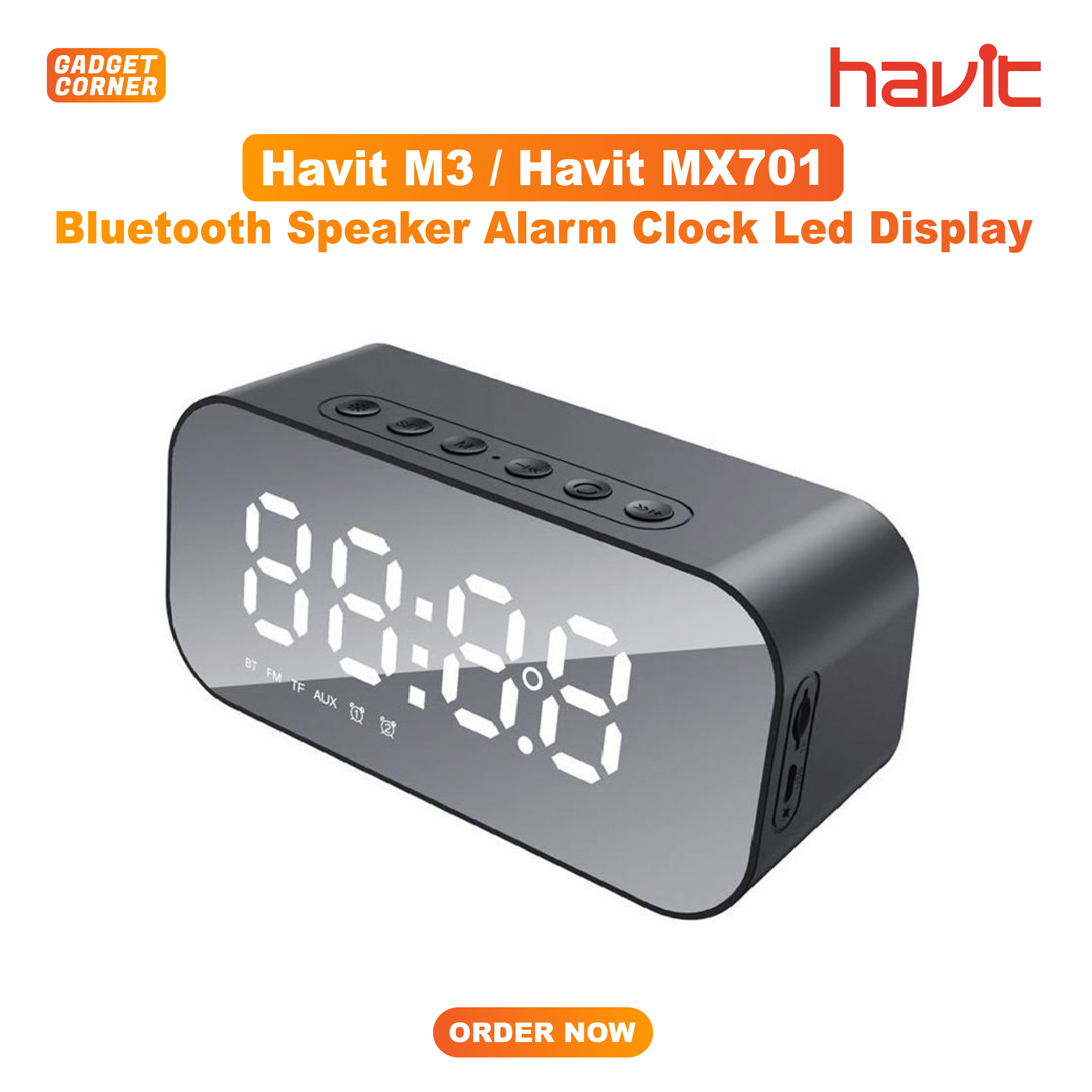 Havit Mx701/M3 Portable Bluetooth Speaker Alarm Clock Wireless Led ...