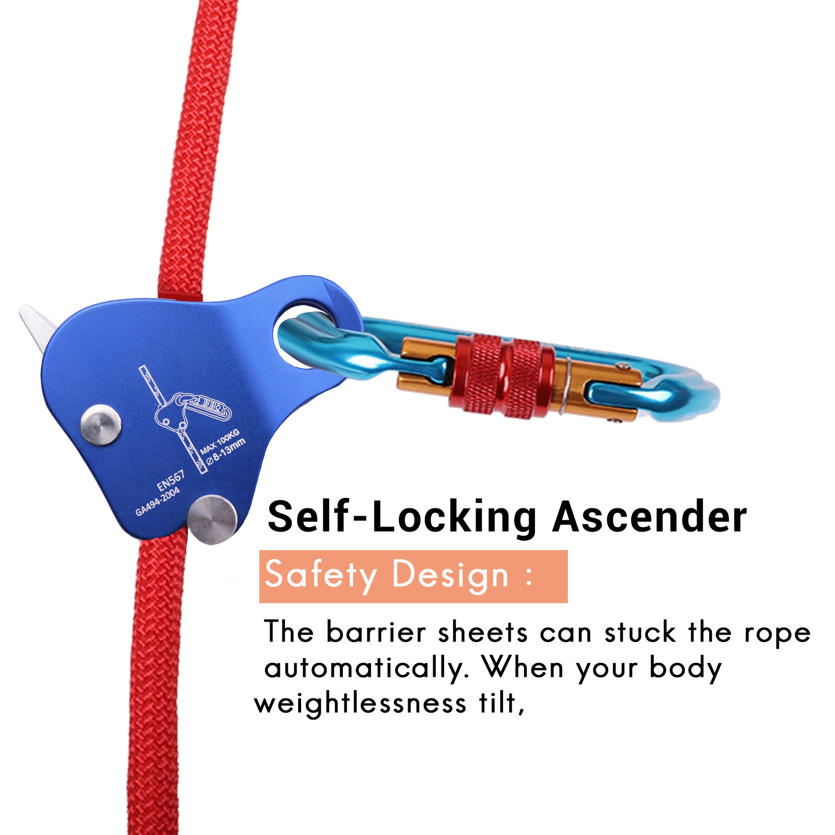 Rope Ascender,Self-Locking Rope Grip for Climbing 8-13MM,Blue | Daraz ...