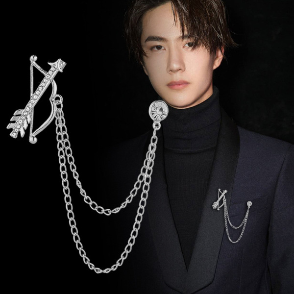 Rhinestone Arrow Chain Suit Collar Brooch Fashion Accessories For Men ...