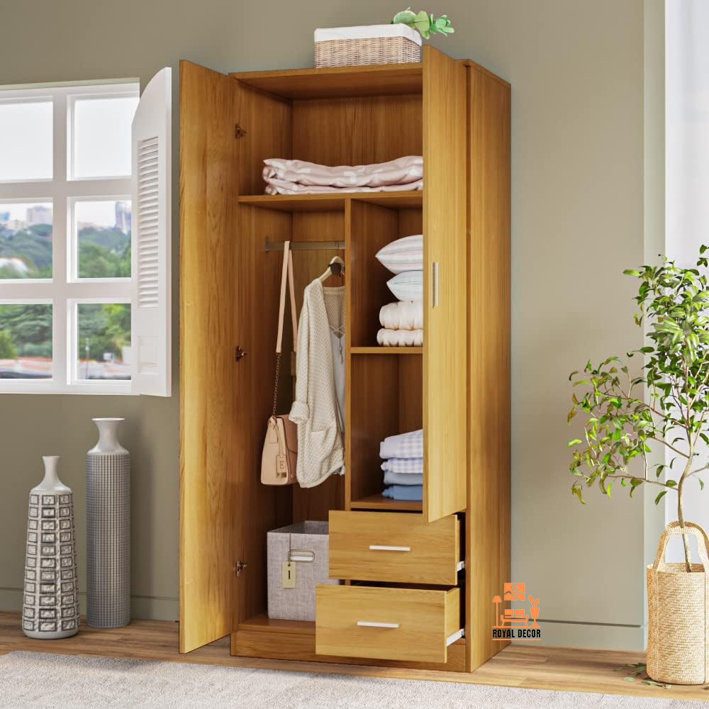 Stylish 2 Door 2 Drawer Almirah Wardrobe with Hanging Rail Wooden ...