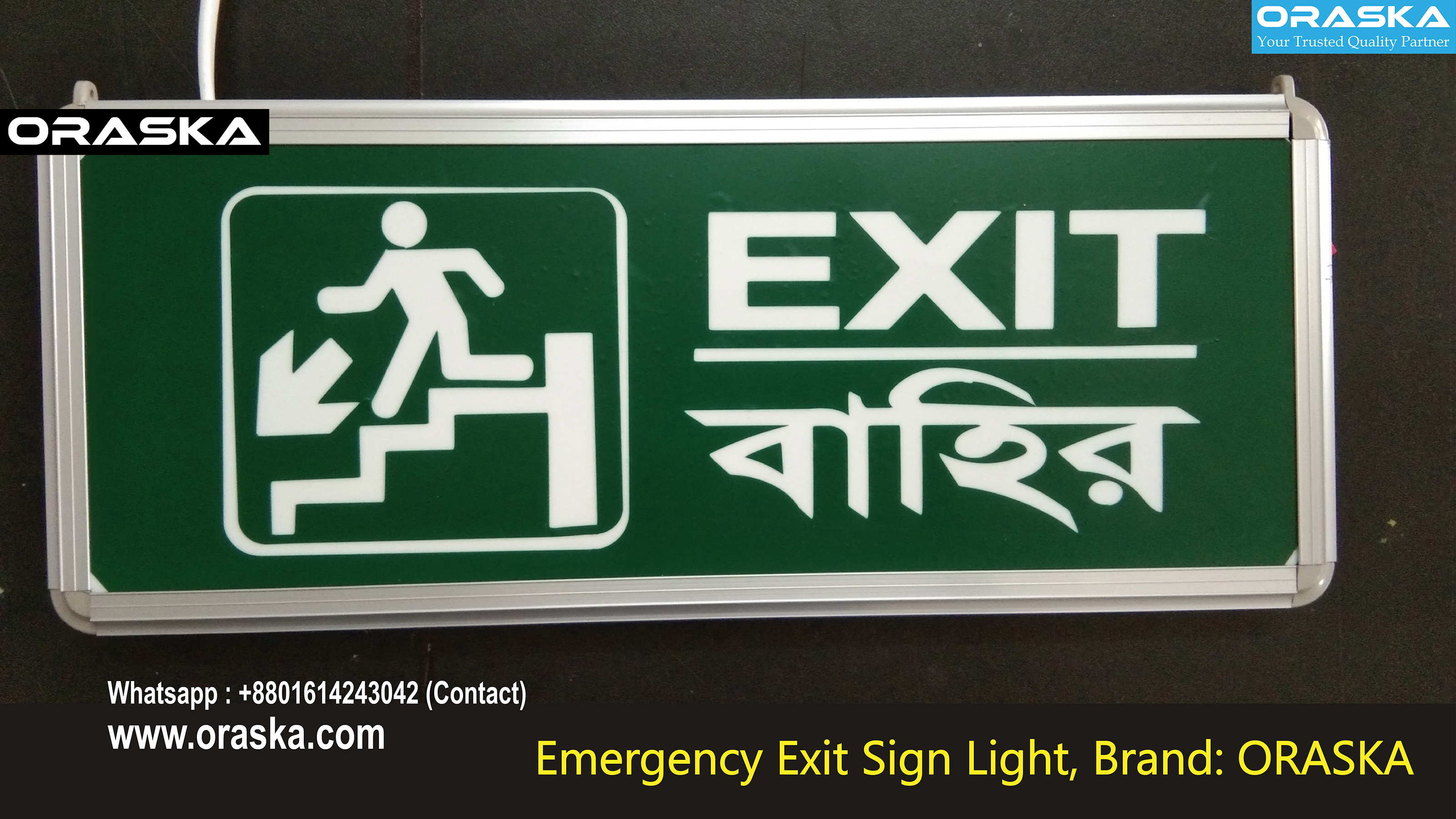 ORASKA Emergency LED EXIT Sign Light Green Exit Stair arrow emergency ...