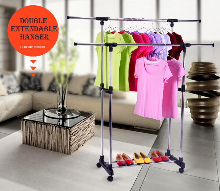 Folding Double Clothes and Shoe Rack Portable Alna