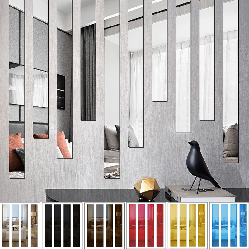 10pcs Acrylic Mirror Wall Sticker Rectangular Self-adhesive Wall ...