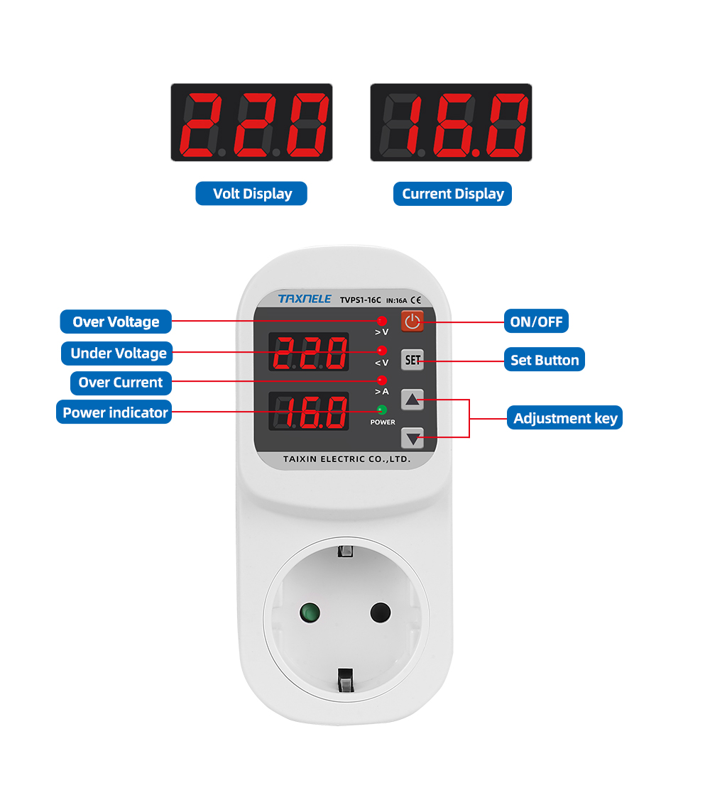 Over Voltage Current Under Voltage Protector Socket Ac 220V Adjustable ...