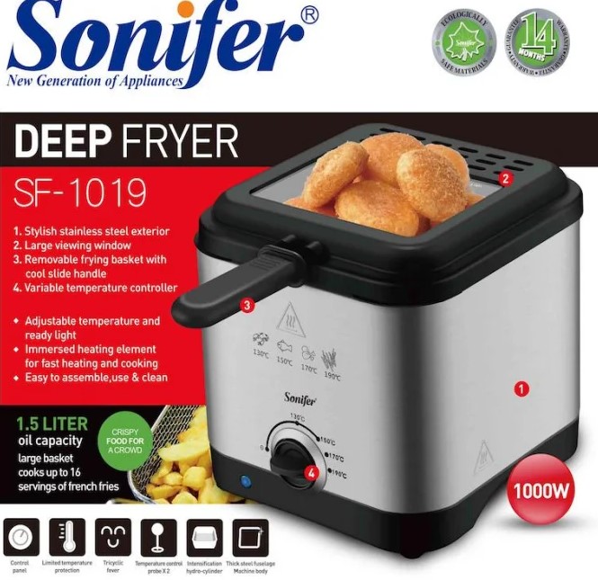 Sonifer SF-1019 Stainless Steel Electric Mini deep fryer 1000w 1.5L | Daraz.com.bd
