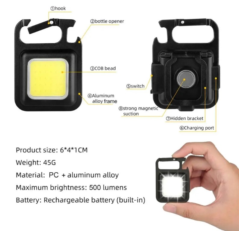 Universal Multifunctional Emergency worklight Portable Mini LED Keychain Flashlights COB Work ...