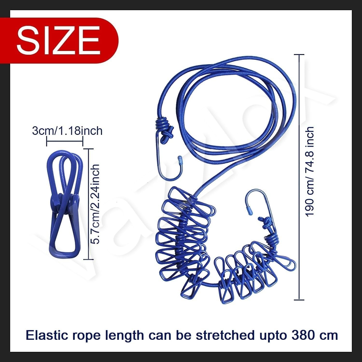 Cloth Drying Rope with Hooks - Elastic Hanging Rope for Travel, Home ...