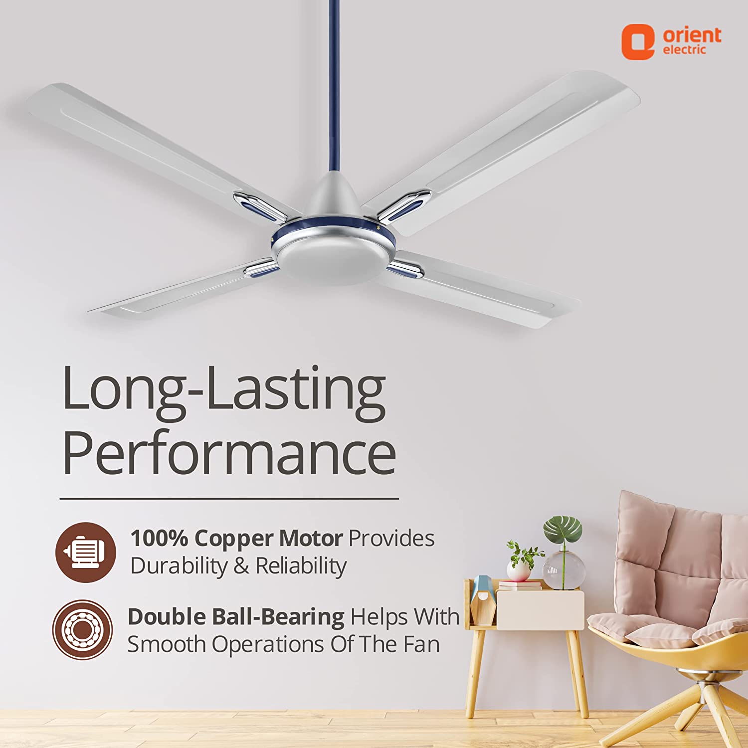 Orient Quadro Ornamental 56" Ceiling Fan (Silver Blue) | Daraz.com.bd