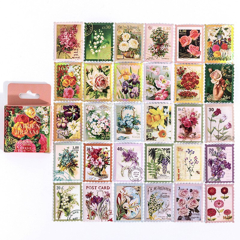 45 Pcs Vintage Scrapbook Paper Stickers Pack Postage Stamp Flower ...