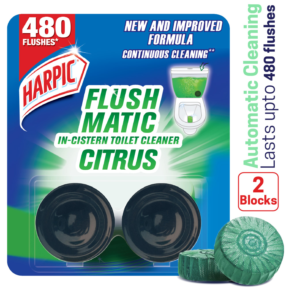 Harpic Flushmatic Citrus In Cistern Toilet Cleaner Blocks (50g X 2pcs ...