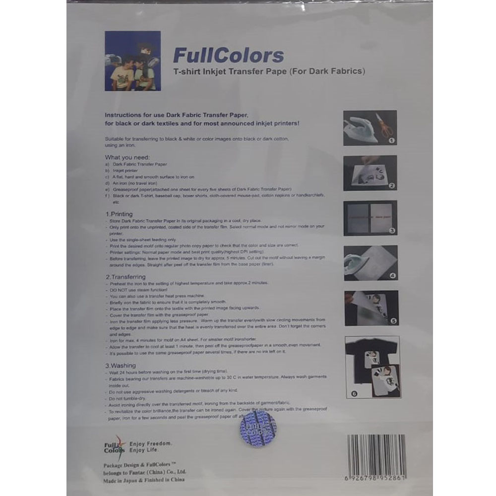 Full Colors 120gsm T-Shirt Inkjet Transfer Paper Dark Fabrics Dark ...