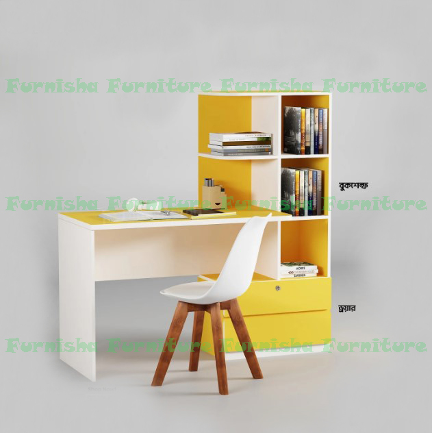 Modern Reading Table with Locker Drawer /Study Desk with Bookshelf ...