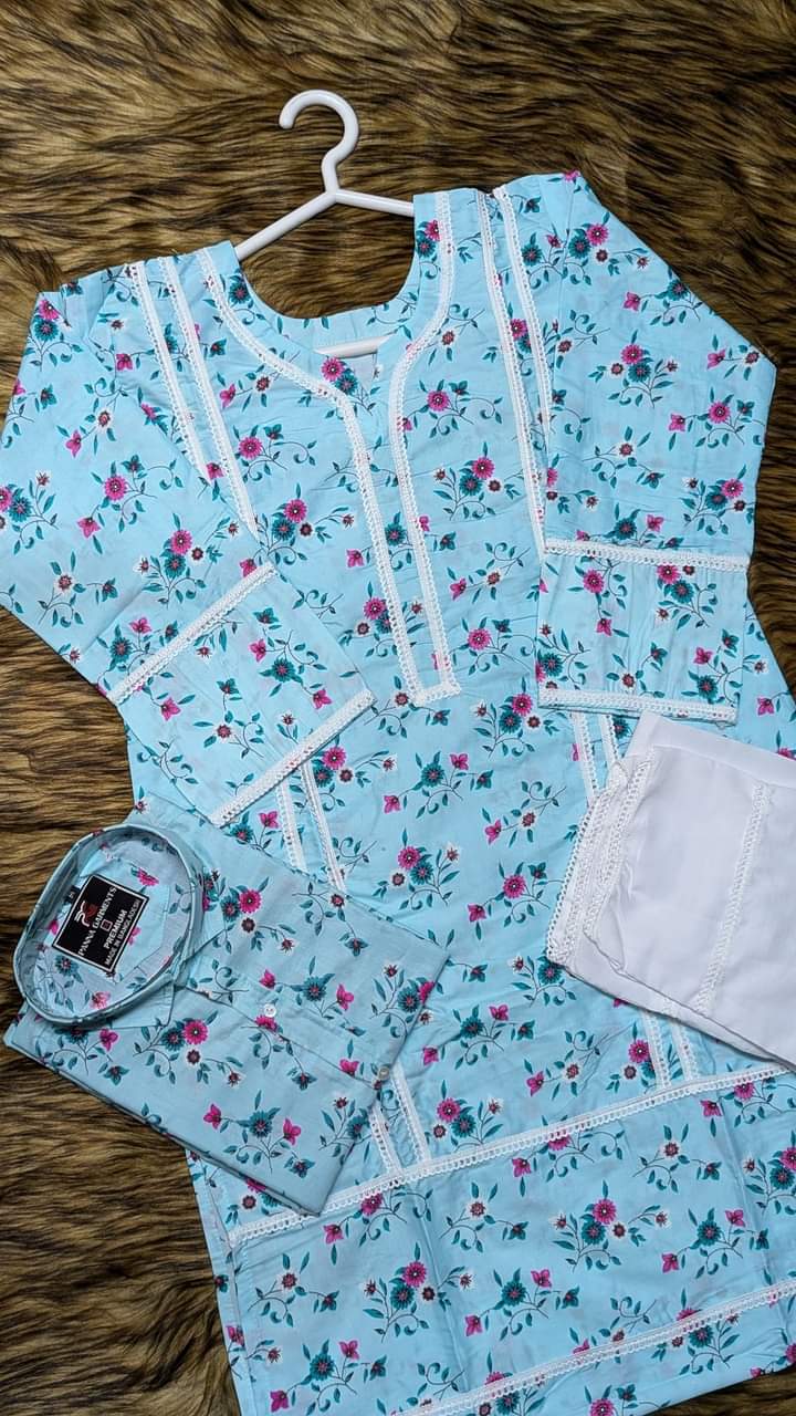 Ready Made Slab Cotton Viral Couple Set Matching Dress Traditionally ...