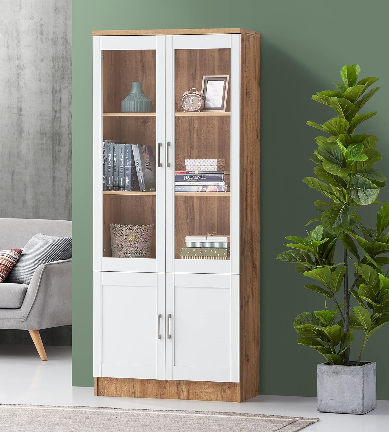 DeckUp Plank Versa 2 door Transparent Mirror Book Shelf With 5 storage ...