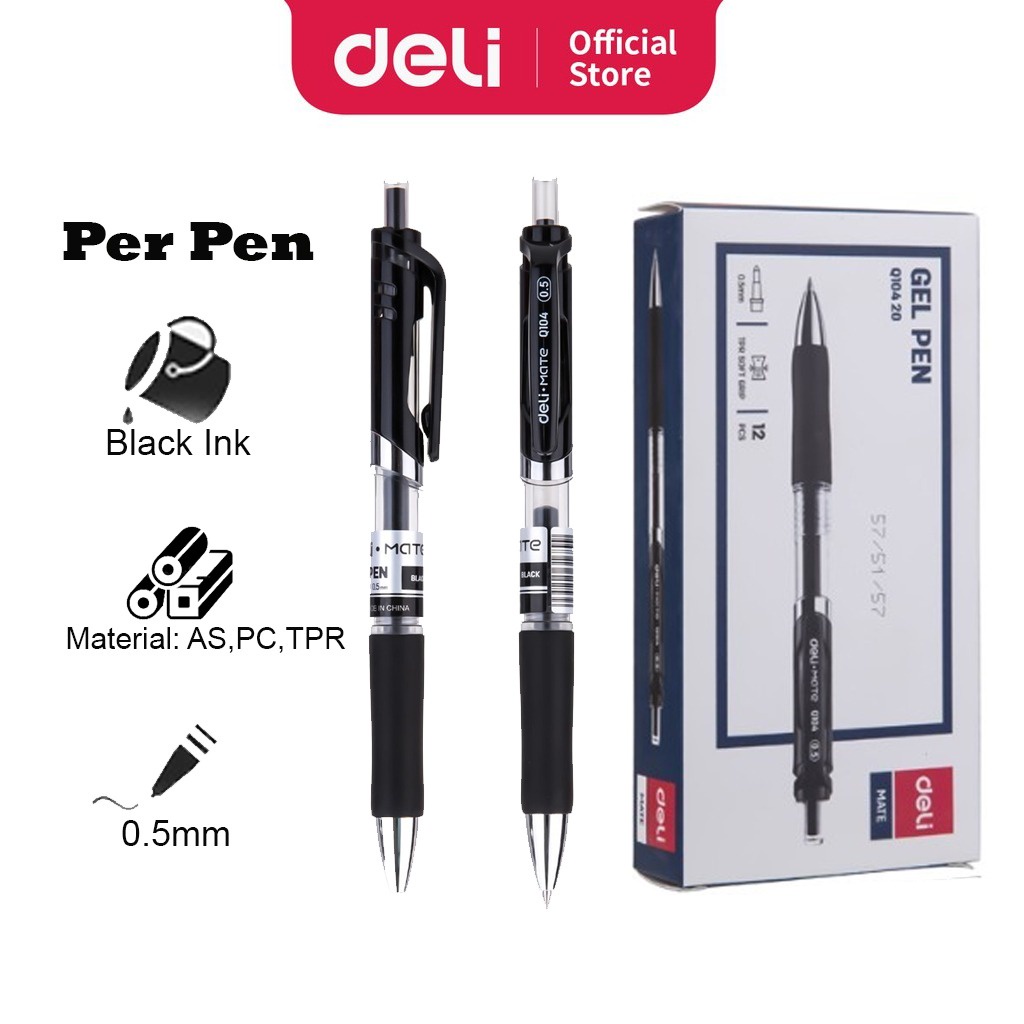 Deli Mate EQ10420 Black Ink 0.5mm Retractable Gel Pen - 12pcs | Daraz ...