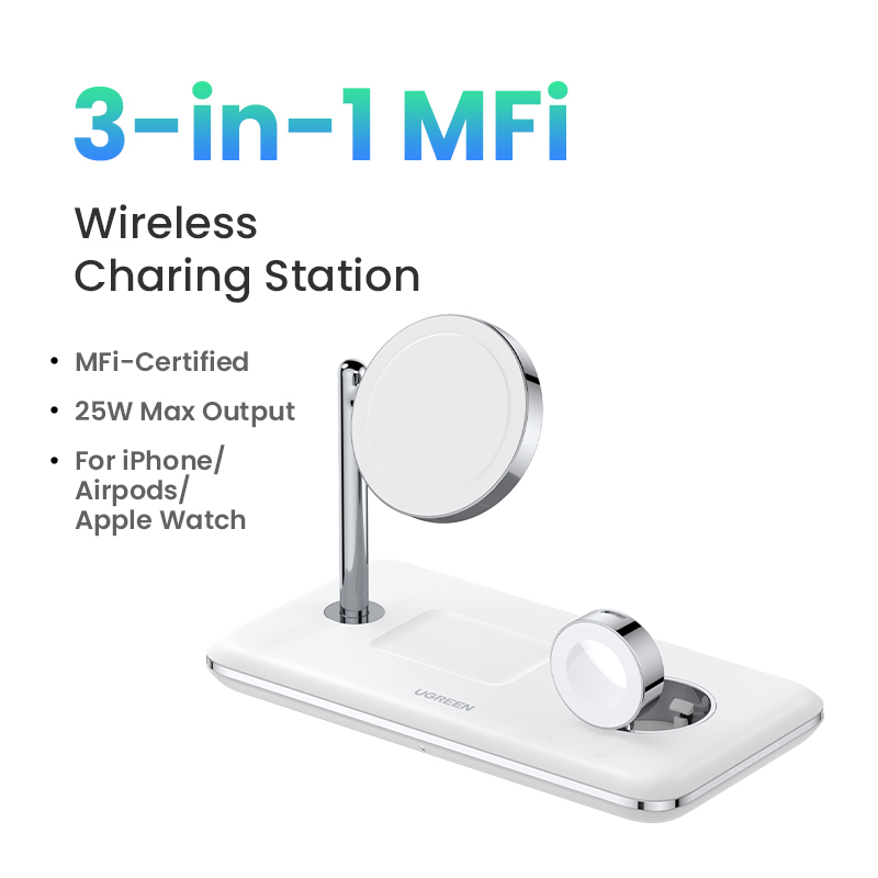 UGREEN MFi-Certified 25W 3-in-1 MagSafe Wireless Charging Station, 15W Fast Charging for iPhone ...