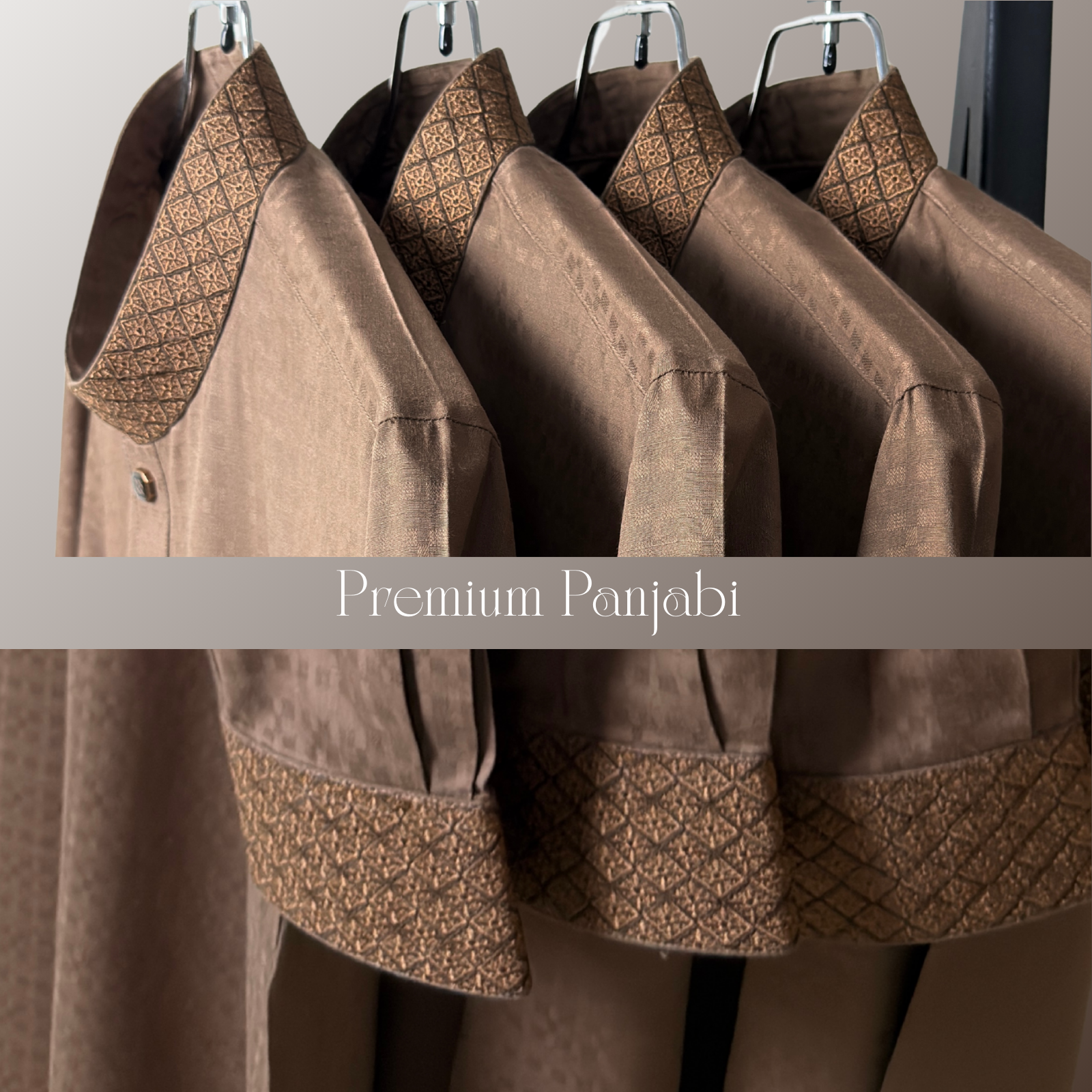 Premium Quality Coffee Color Semi Long Panjabi for Men.