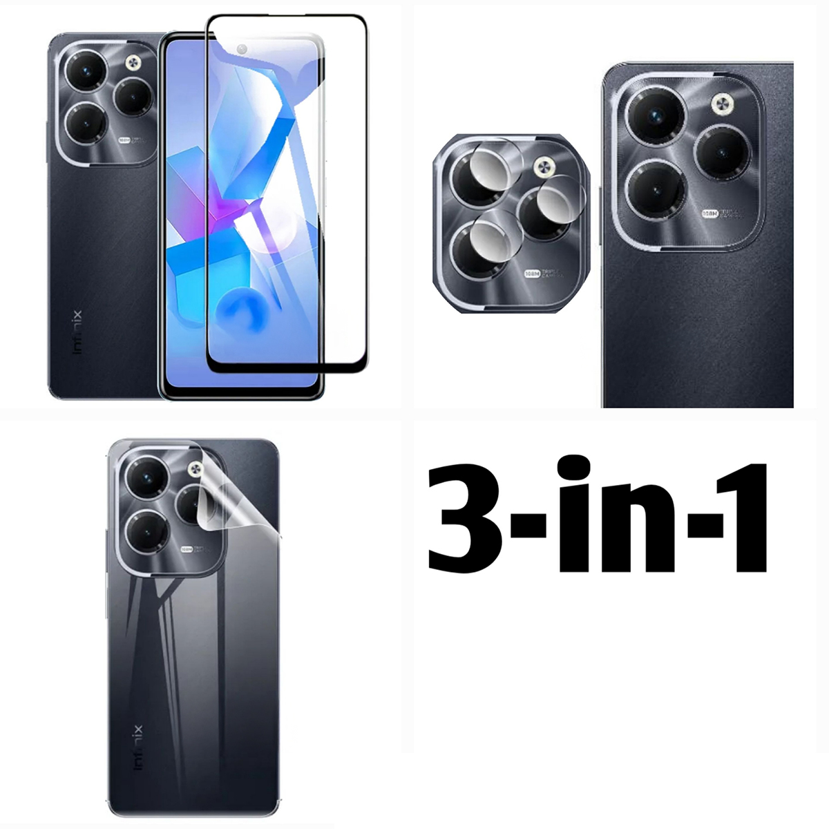 Infinix Hot 40 Pro 3 in 1 Combo Pack, 13D Tempered Glass Screen ...