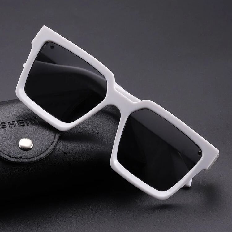 BADSHAH square sunglasses man woman white gold frame black lens elegant ...