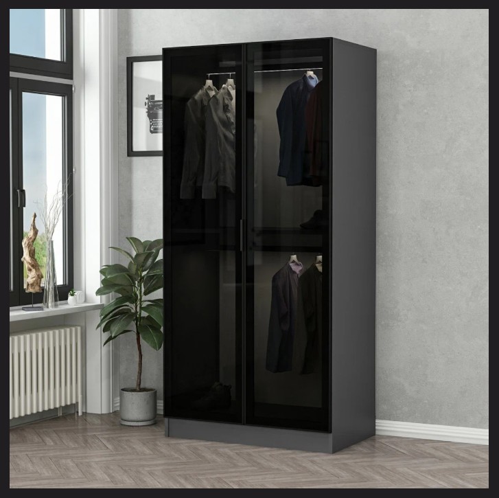 71" H Armoire With LED Sensor Lights, Temper Glass Black Almari, 2 ...