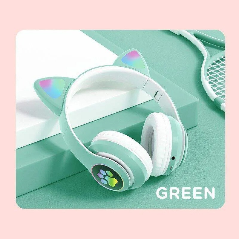 Headphones RGB Cute Cat Wireless Kids Headphones with Mic, Stereo PC ...