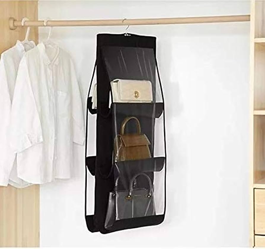 6 Pocket Foldable Hanging Bag 3 Layers Folding Shelf Bag Purse Handbag ...
