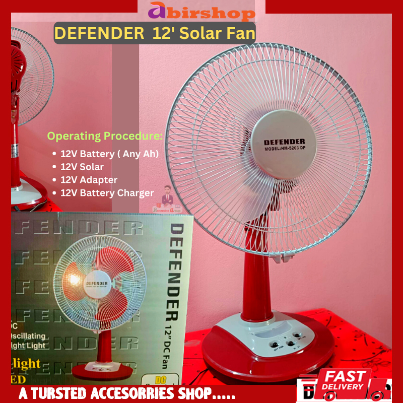 DEFENDER 12 Inch Solar Fan DC FAN Table Fan | Daraz.com.bd