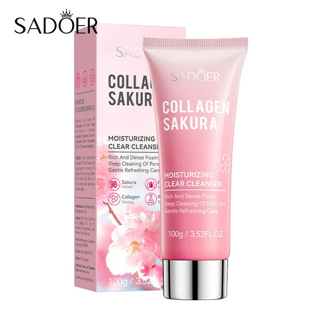 SADOER Sakura Facial Cleanser Face Wash Foam Face Cleanser Deep Cleansing whitening Hydrating ...