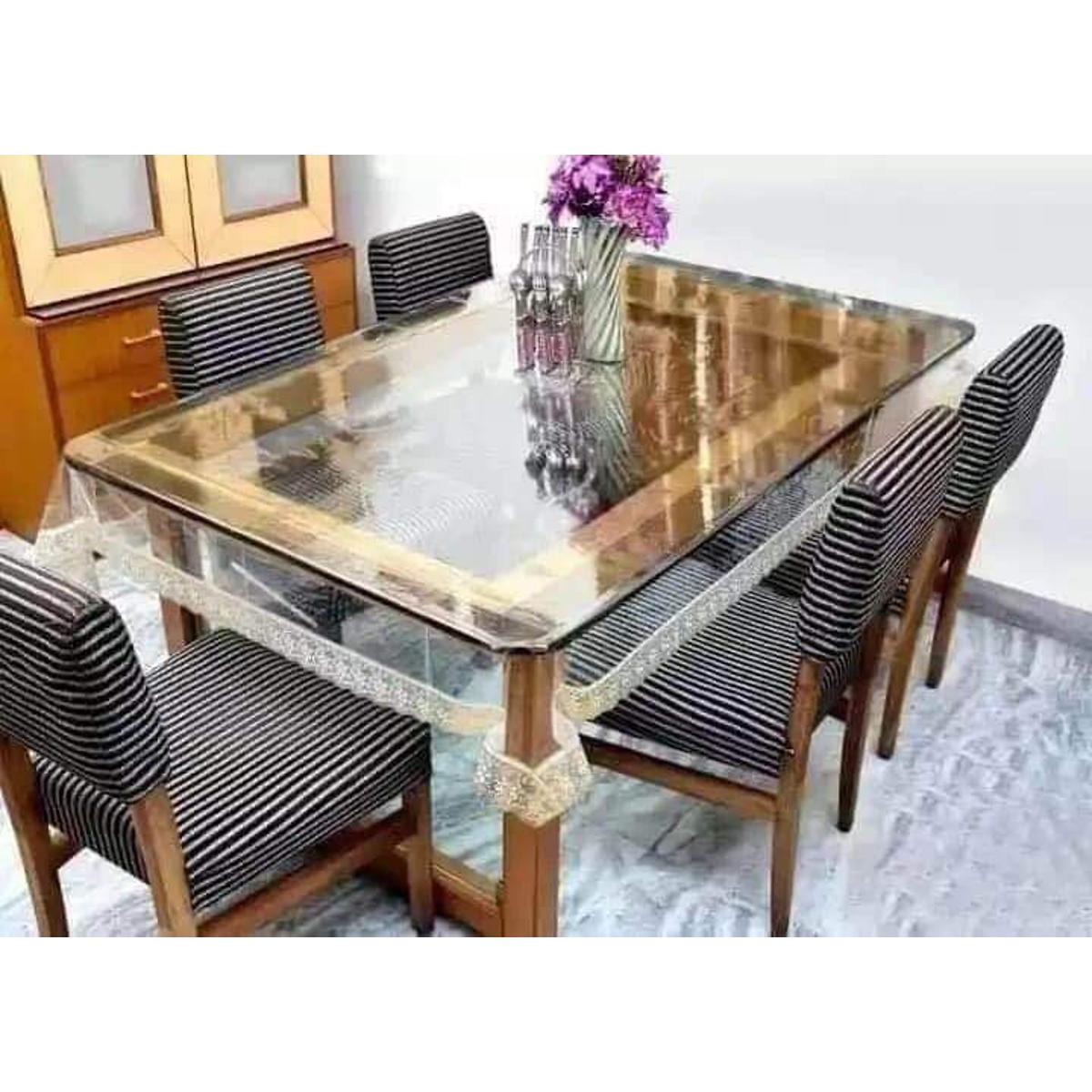 White pvc dining table cover with border design | Daraz.com.bd