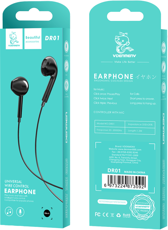 VDENMENV DR01 3.5mm Headphone 1.2Meter Plastic Housing Contoller with Mic | Daraz.com.bd