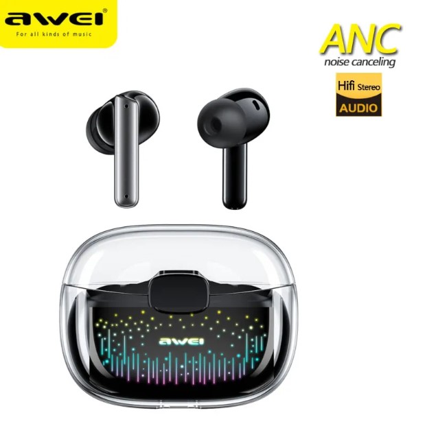 Awei T52 ANC TWS Wireless Bluetooth Earphone Gaming Headset with ANC Mic BT 5.3 Bluetooth Earbud ...